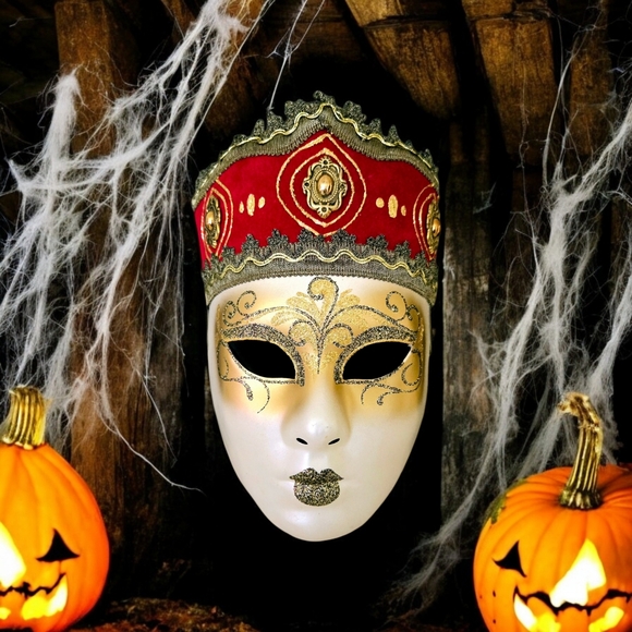 Holiday | Venetian Italian Mask Volto Princess Red Gold Crown ...